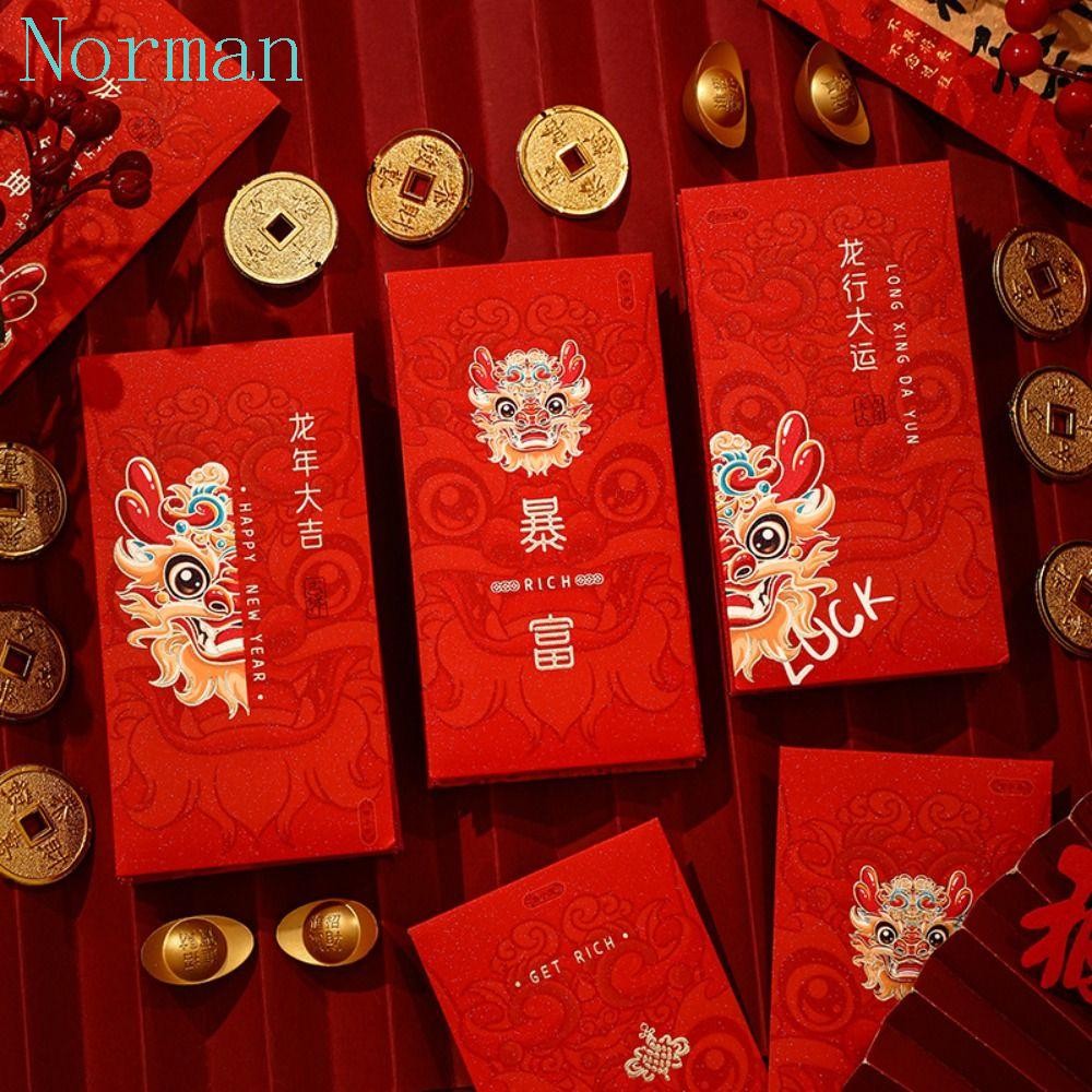 NORMAN 6Pcs/set Dragon Zodiac Red Packet, Paper Printing New Year Red ...