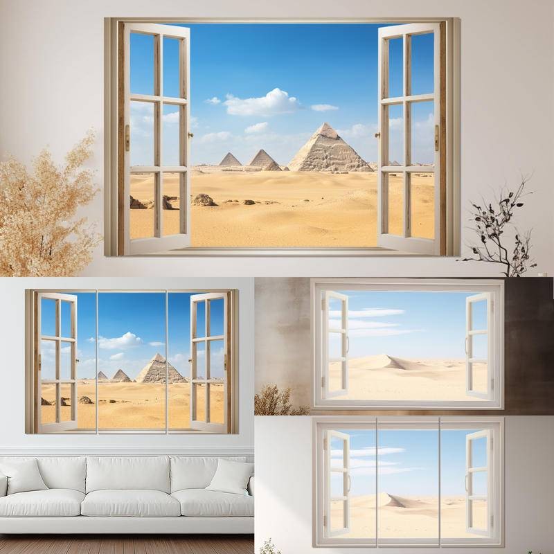 Open Window with Egyptian Pyramids View Canvas, Egypt Wall Art, Modern ...