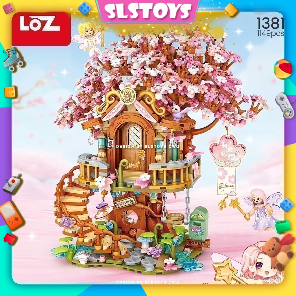 LOZ IDEAS Mini Block 1381 Pink Sakura Tree House Gift Decoration ...