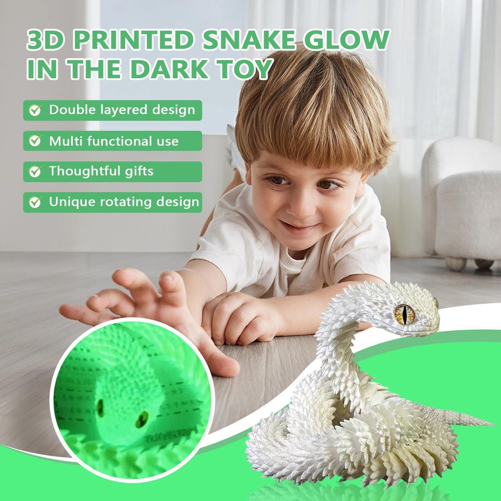 Luminous Snake Toys 3D Printed Snake Model Toy With Movable Joints Glow ...