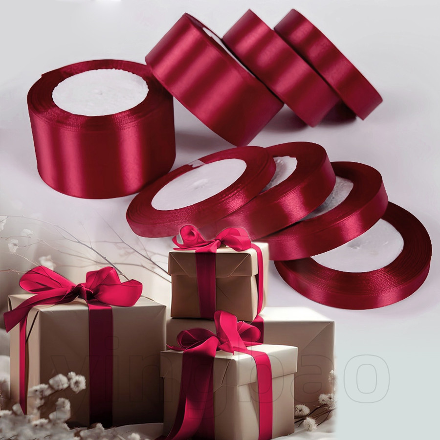 22meters 6mm-40mm Wine Red Satin Ribbons Packing Material DIY Bow Craft ...