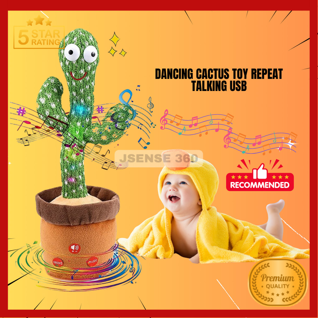 Jsense Dancing Cactus Toy Repeat Talking USB Charging Can Sing Record ...