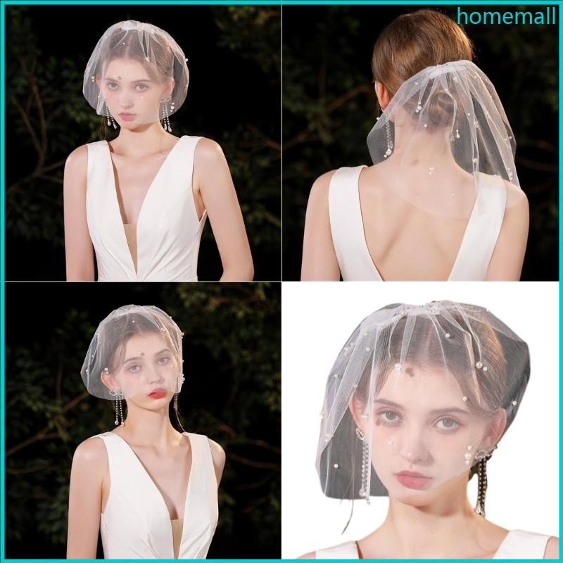 HO Pearls Bridal Veil with Delicate Face Cover Elegant Tulle Hairpiece ...