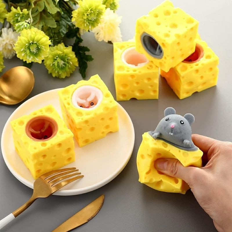 Gg TOY TOY SQUISHY MOUSE CHEESE RATS SILICONE RUBBER CHEESE PUSH POP UP ...