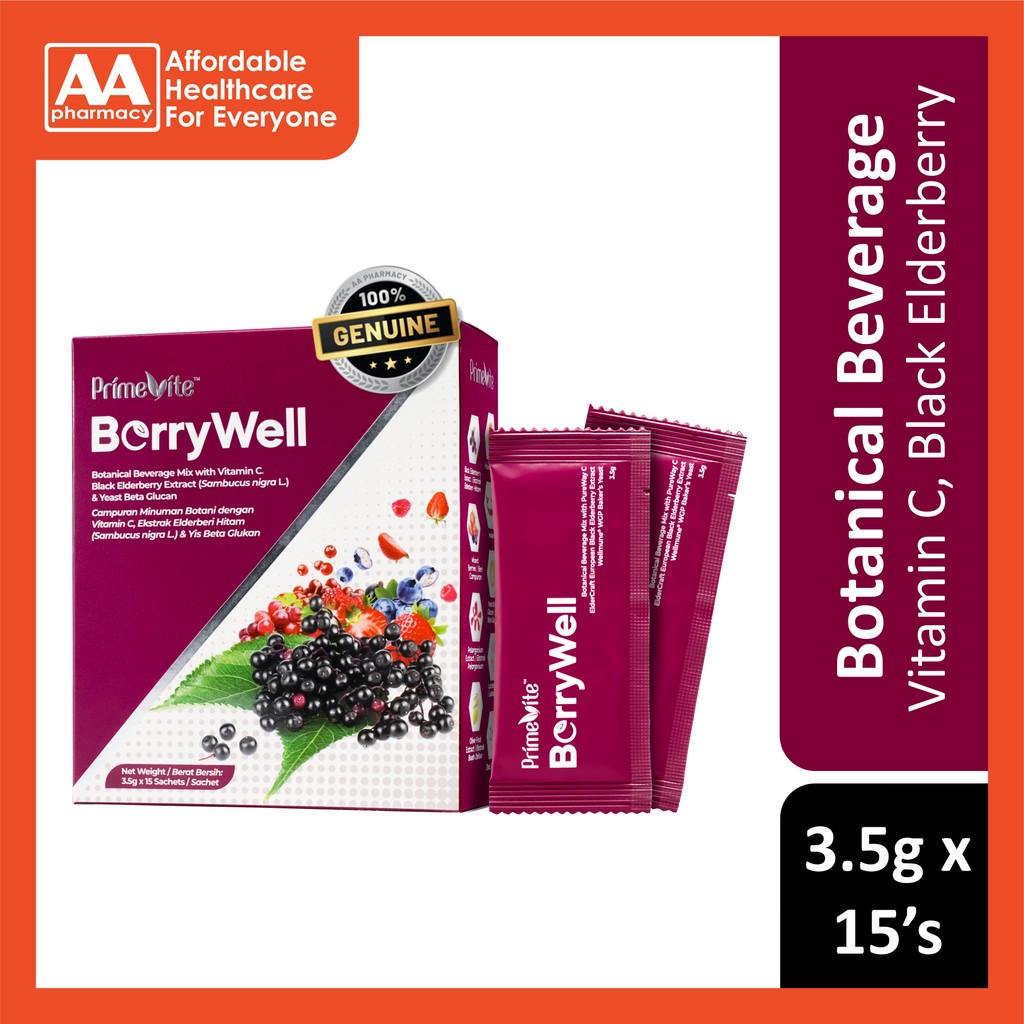 PrimeVite BerryWell (Vitamin C, Black Elderberry Extract, Yeast Beta ...