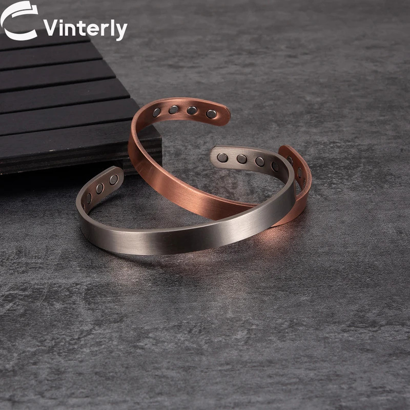 Pure Copper Bracelets for Men Matte Adjustable Cuff Vintage Magnetic ...