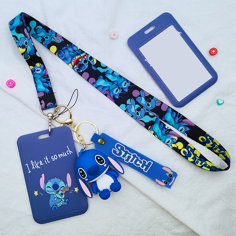 Cute Stitch ID Card Badge Holder with Neck Lanyard Phone Case Strap For ...