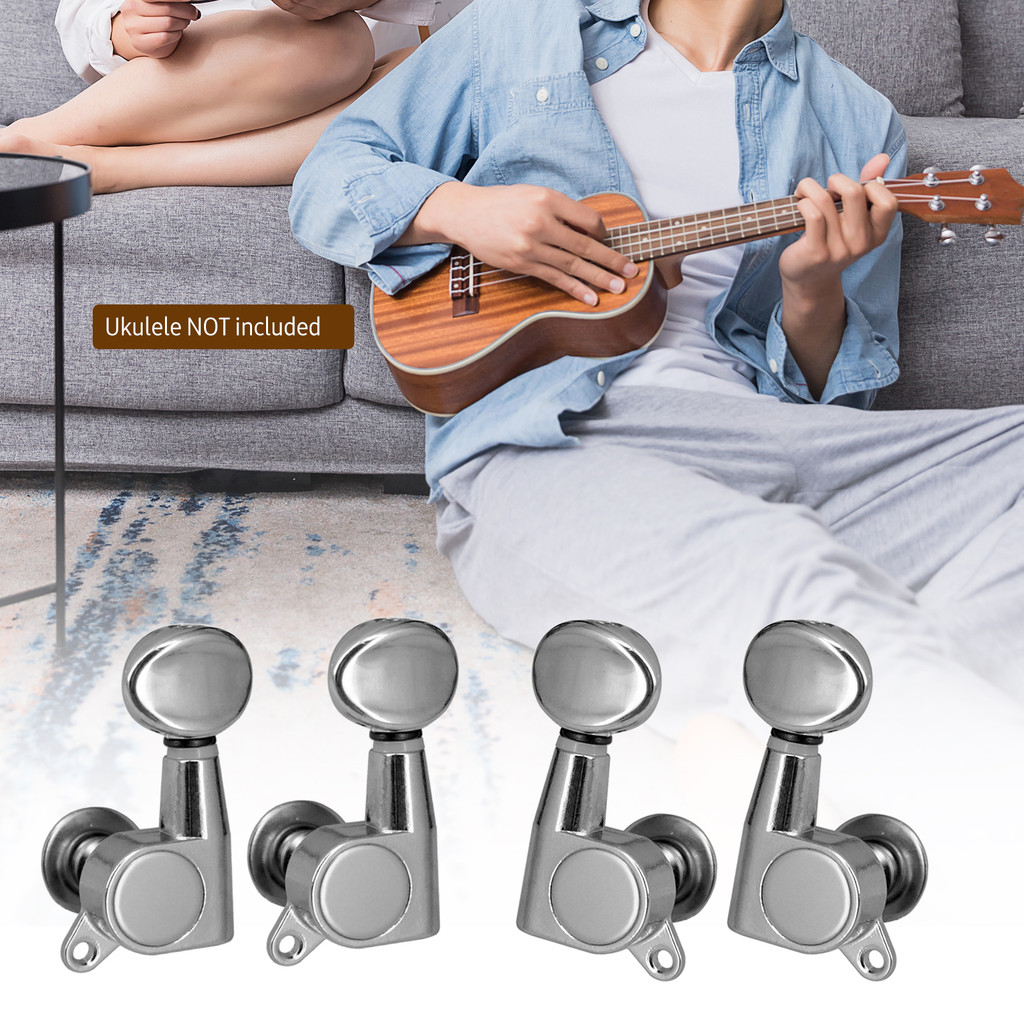 4 PCS Ukulele Tuning Peg Uke Knobs 2L 2R Silver Style Tuners Tuning Key ...