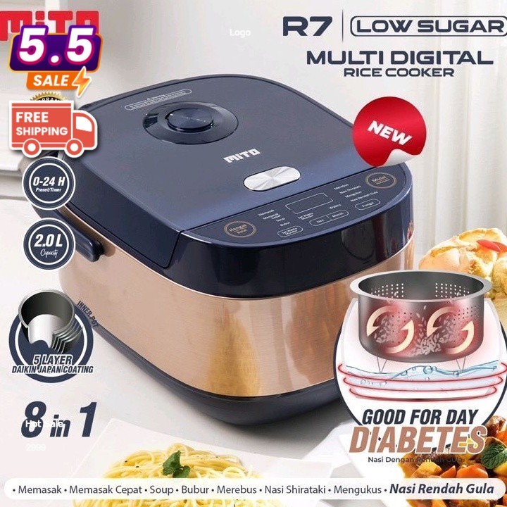 Rice Cooker Mitochiba R7 2 liter Low Carbo 8 in 1 R7 WHITE R7 BLACK ...