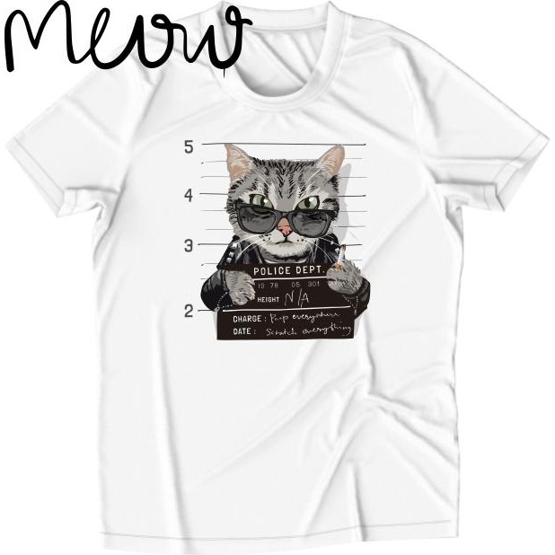 KHATULISTIWA SHORT SLEEVE T SHIRT CUTE CAT MEOW WANTED JAIL LOCKUP ...