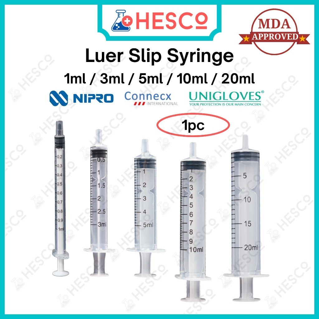 Syringe Picagari Luer Slip 1pc — 1ml 3ml 5ml 10ml 20ml Sterile Disposable Nipro Connecx ...