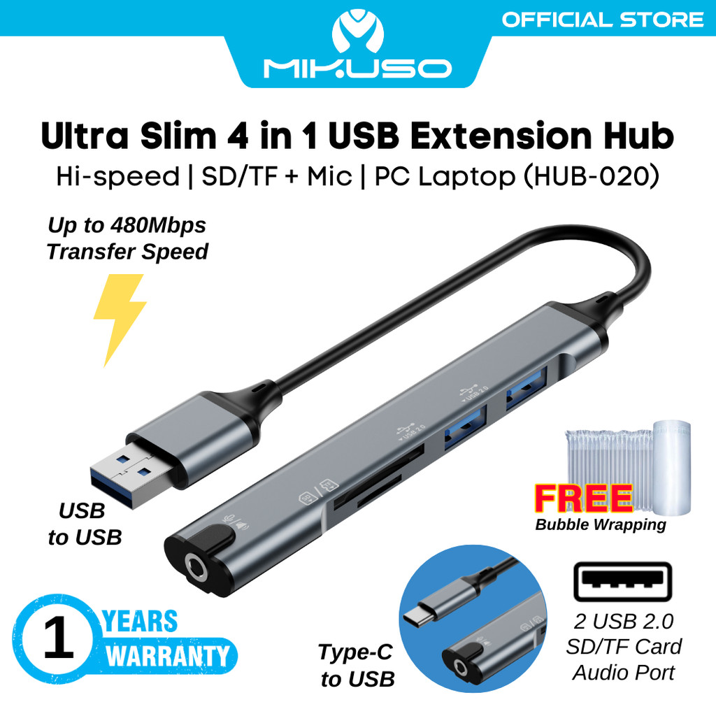 MIKUSO HUB USB 4-in-1 Type-C ke USB, Pembaca Kad, Audio | Extension ...