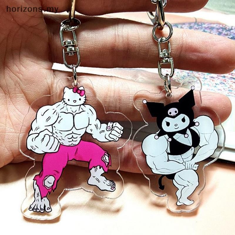 [Fashion] Funny Sanrio Muscle Keychain Anime Hello Kitty Kawaii Girls ...