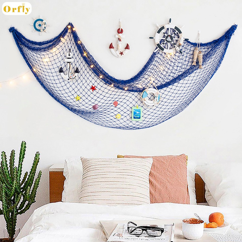 Marine Wall Mounted Fishing Net Wall Hanging Hemp Rope Net Wall Decor ...