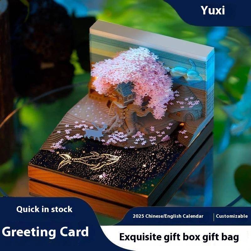Cherry Blossom Tree House Surrounding 3D 3D Memo Paper Desktop Ornament ...