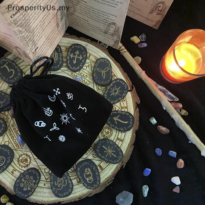 [ProsperityUs] Wood Runes Stone Set Witches Rune Set 14 PCS Engraved ...