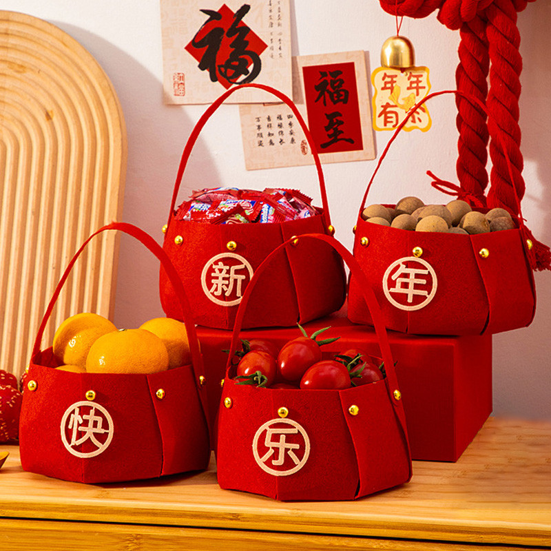 2025 Spring Festival Red Hand Basket Chinese New Year Shopping Basket ...