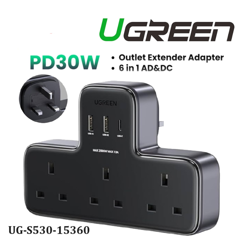 UGREEN UG-S530-15360 PD30W 6 IN 1 EXTENSION SOCKET WITH 3AC + 2A + 1C ...