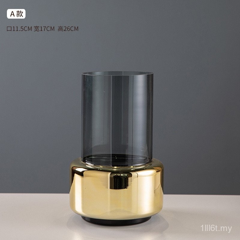 Vas lantai kaca minimalis kelabu berlapis emas mewah mewah yang disyorkan oleh pereka hiasan ...