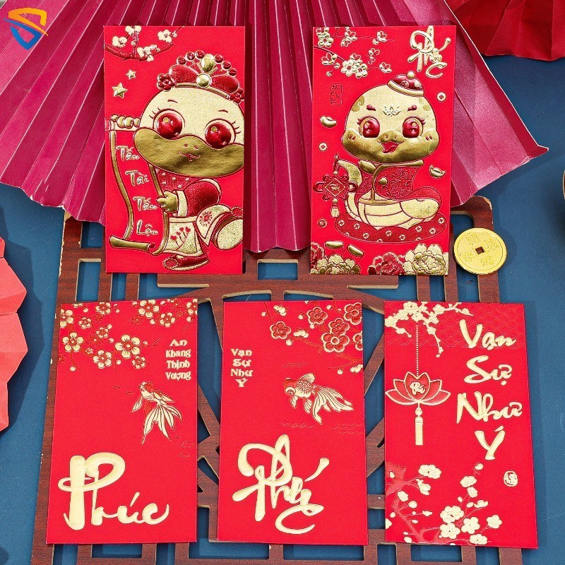 6Pcs 2025 Year of The Snake Cartoon Vietnamese New Year Red Envelope ...