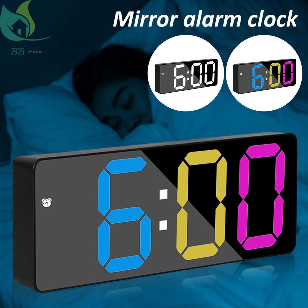 Digital Alarm Clock 6.3" LED Mirror Electronic Clocks with Snooze Date ...