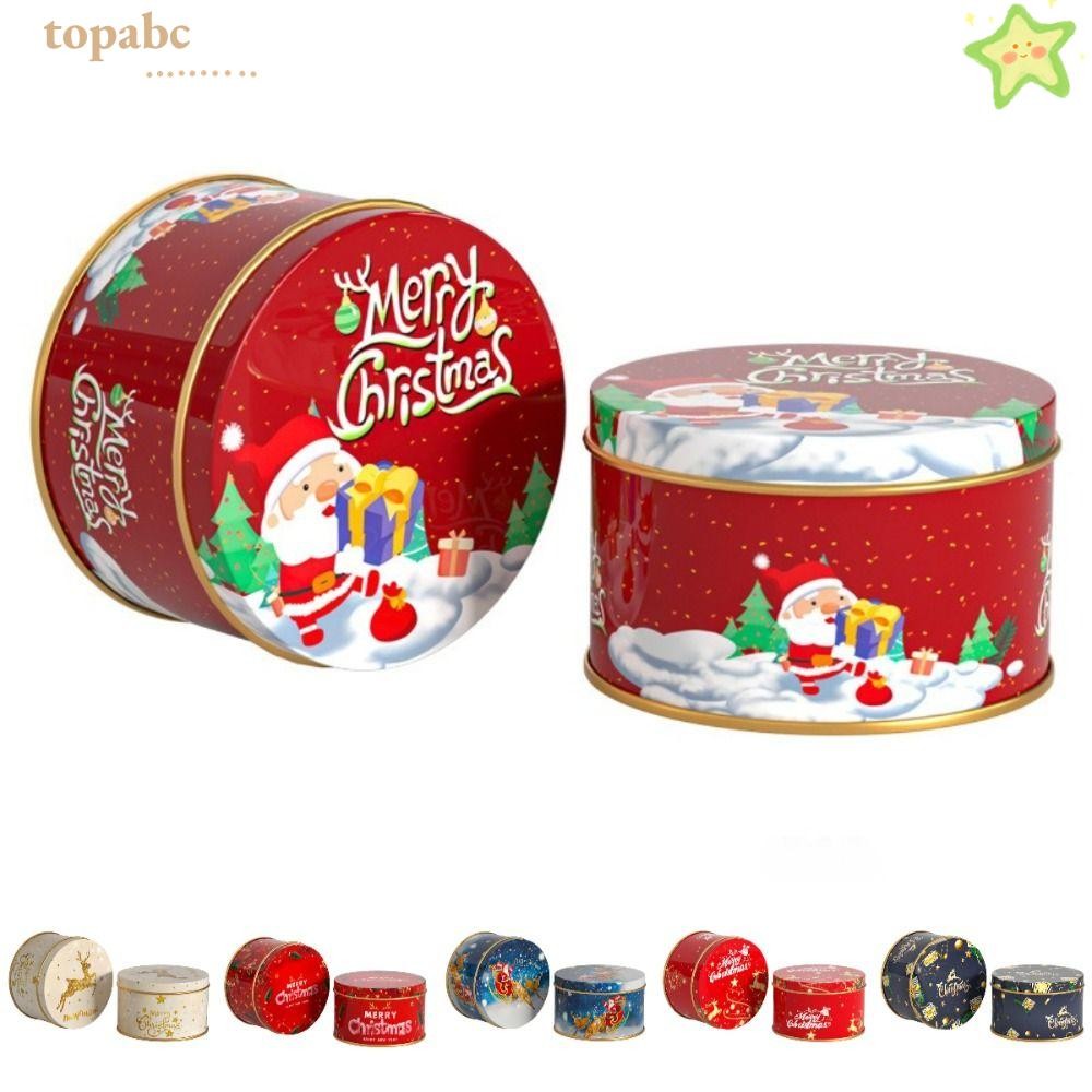 TOPABC Tinplate Box, Round DIY Christmas Box, Metal Multii Style Cookie ...