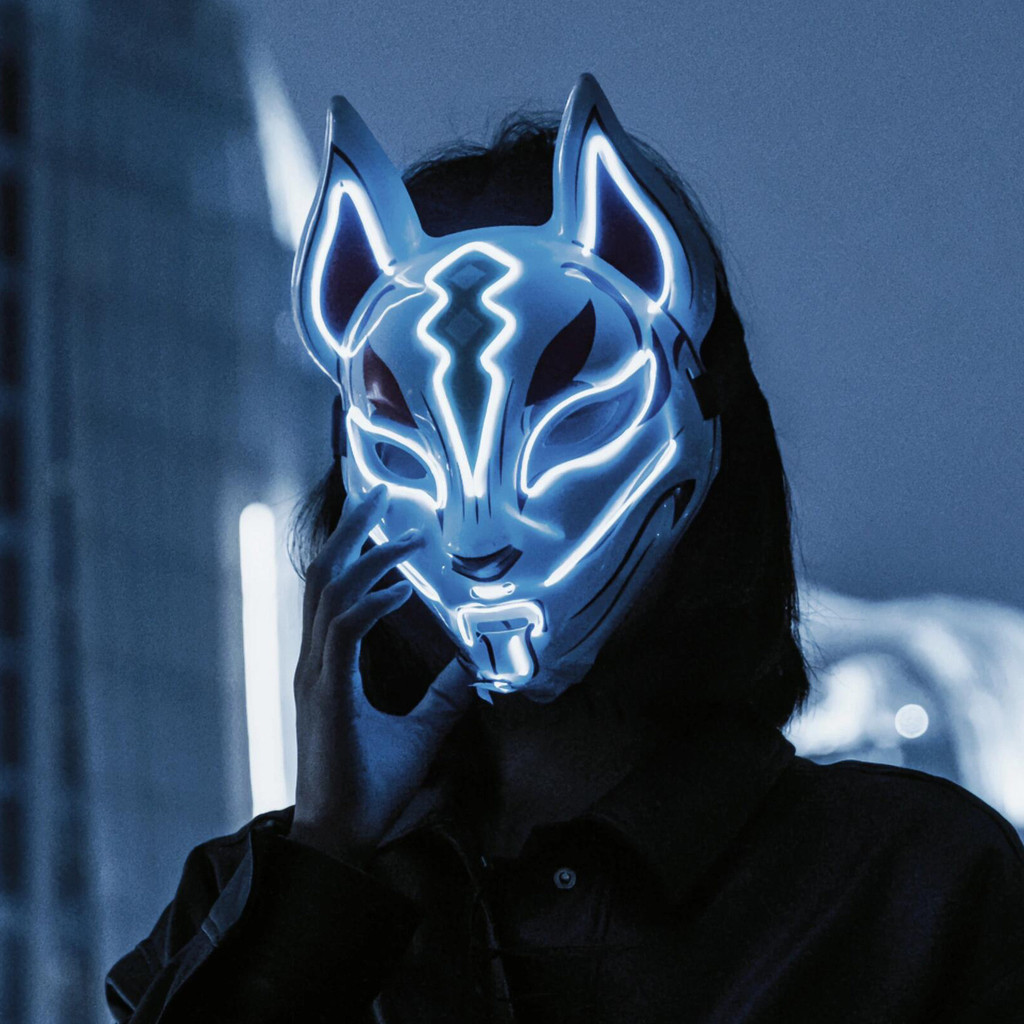 Halloween Mask LED Glowing Fox Japanese Style Horror Grimace Prom COS ...