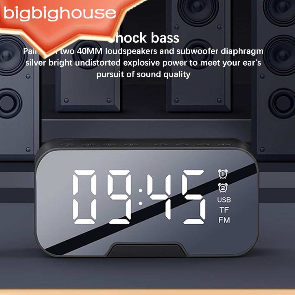 Speaker Clock Bluetooth-compatible Alarm Mirror Music Stereo Wireless ...