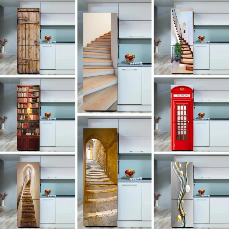Custom refrigerator sticker Rotating Stairs Fridge Stickers Adhesive ...