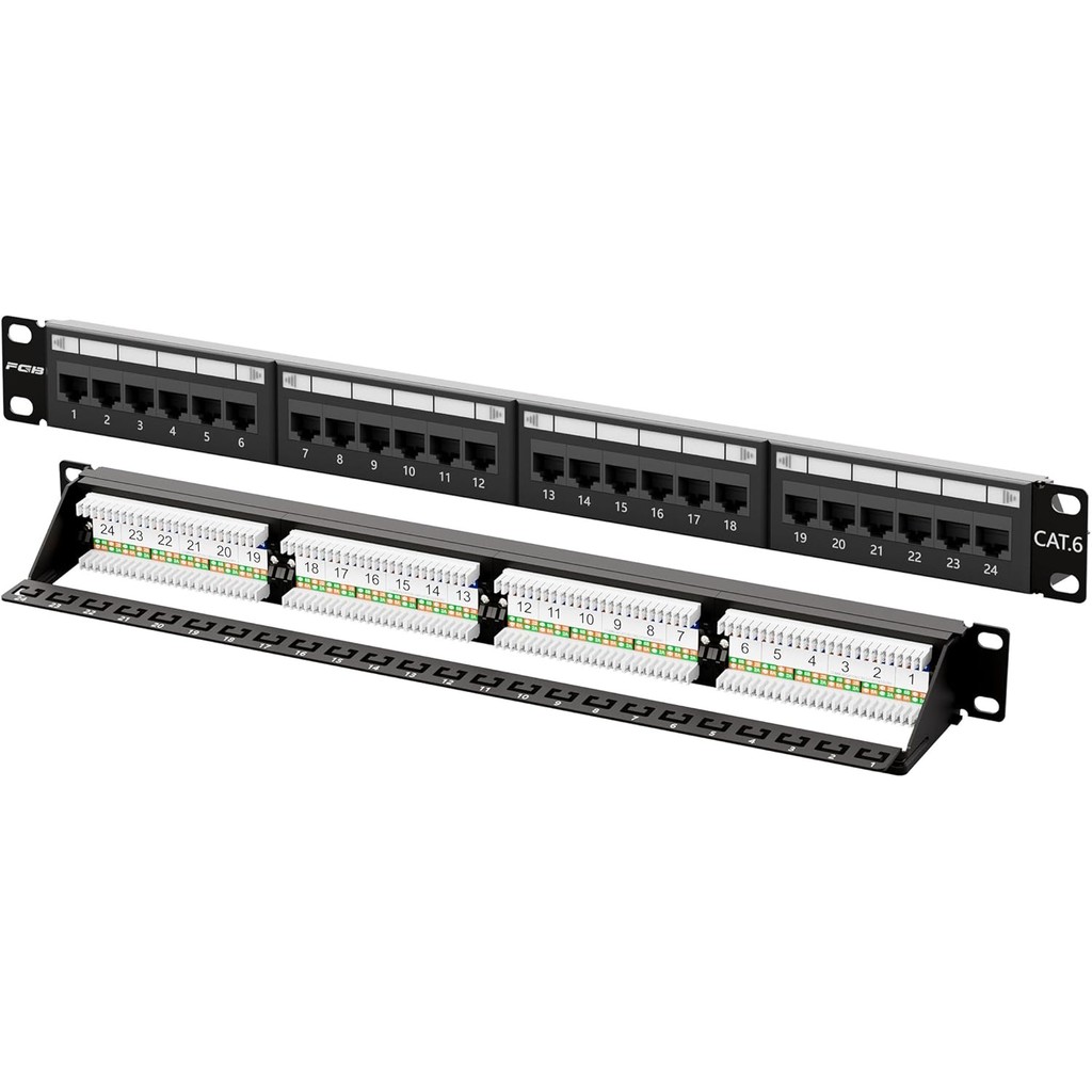 ZOERAX 24-Port Cat6 Patch Panel, 1U 19" Rackmount or Wall Mount RJ45 ...