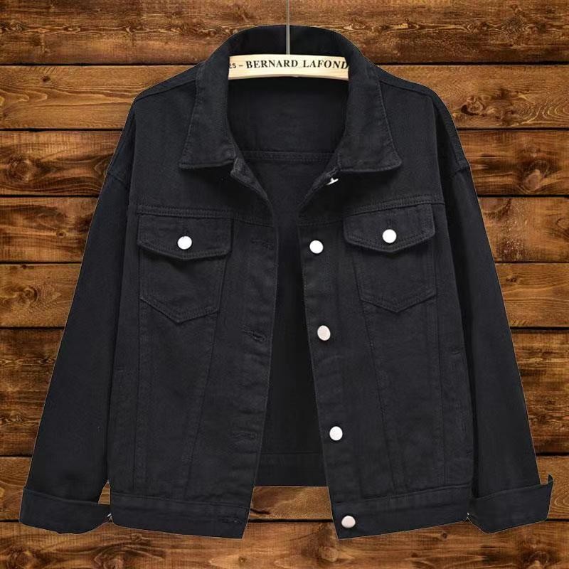 Black [Brand Quality Assurance] Denim Jacket Women's Slim-fit Non ...