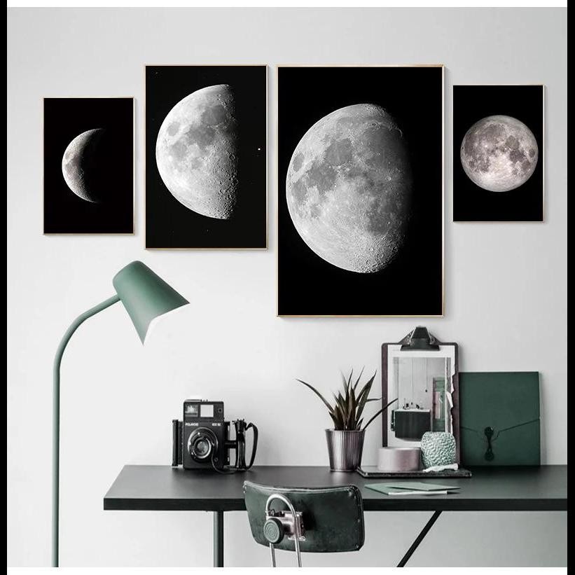 Cetakan Kanvas Fasa Bulan Abstrak - Seni Dinding Astronomi untuk Hiasan ...