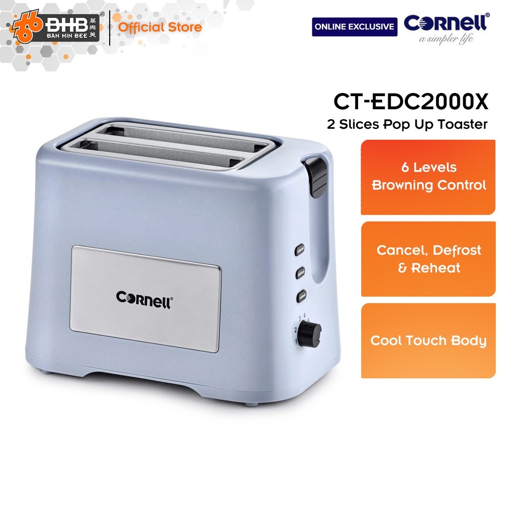 Cornell CT-EDC2000X Blue Bae 2 Slices Pop Up Cool Touch Toaster Crumb ...