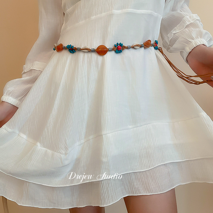 Hand-Woven Flower Shell Wooden Bead Waist Chain New Chinese Ethnic ...