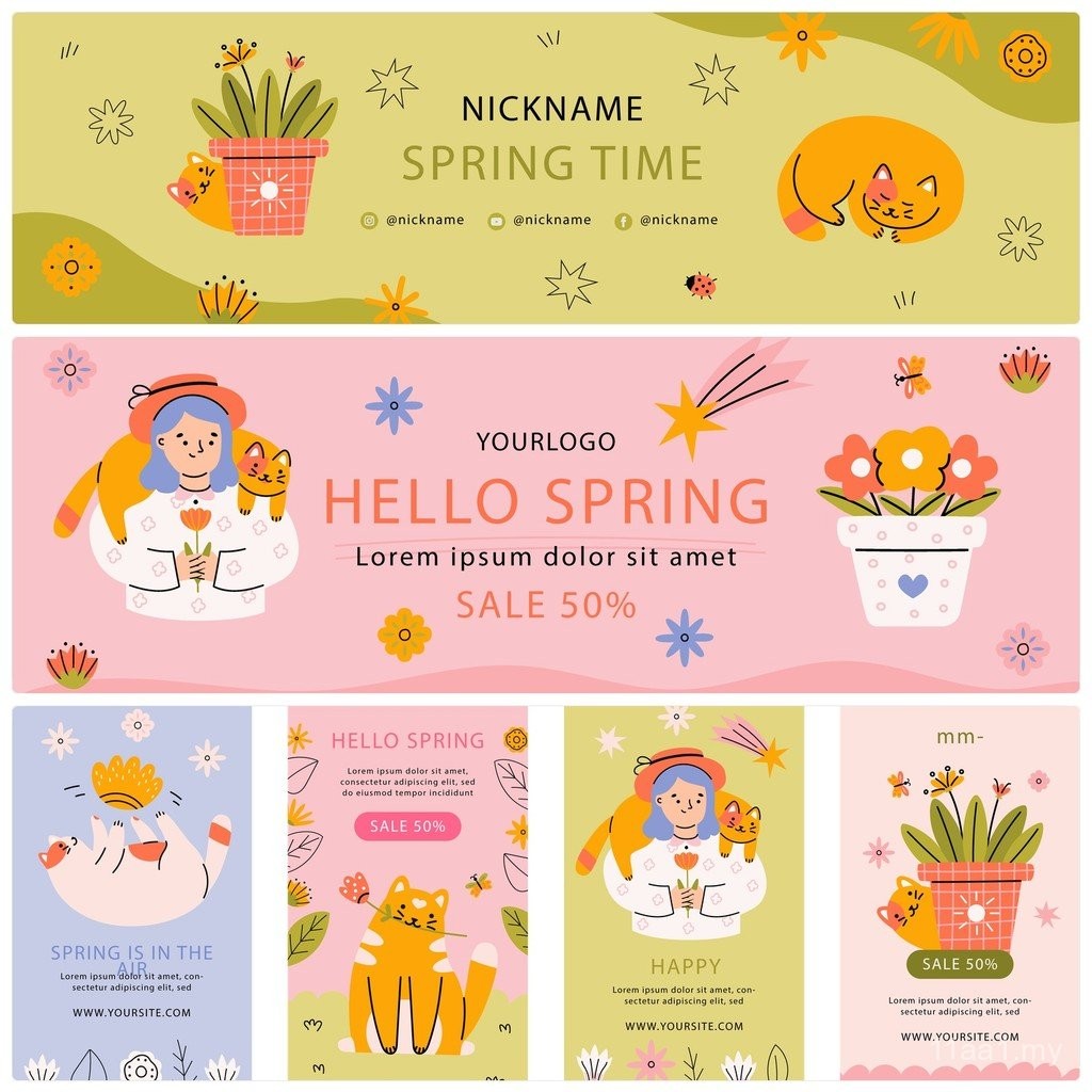 Spring Cartoon Scene Illustration Children Poster banner Template AI ...