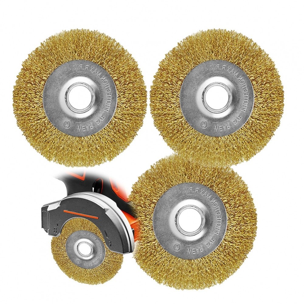 Wire Brush Drill Set of 3 100mm Diameter Brass Brushes for Rust and ...