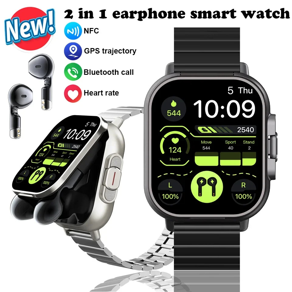 Smart Watch D8 TWS 2-in-1 Headset Bluetooth Talk Heart Rate Blood Pressure Health Monitoring ...