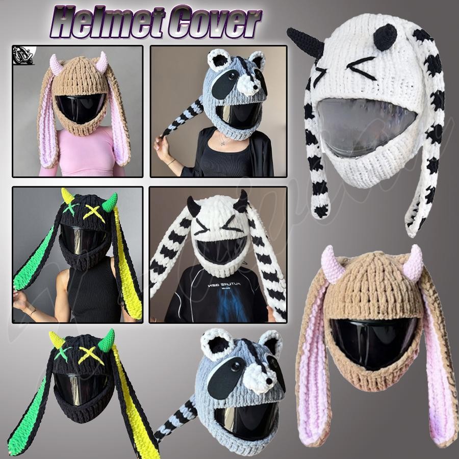 Knitted Motorcycle Helmet Cover Cute Cartoon Motorbike Helmet Hat ...