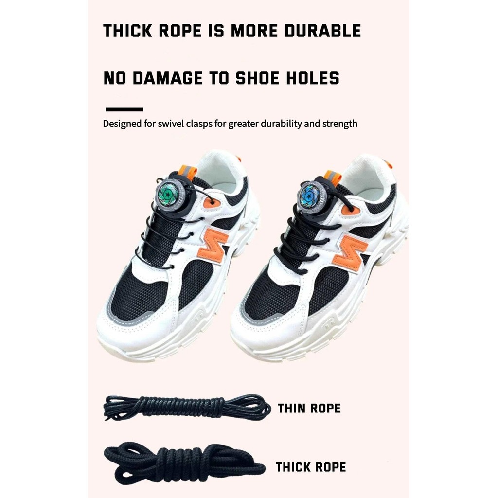 Thick Rope Automatic Shoelaces Without Ties Crystal Swivel Buckle Laces ...