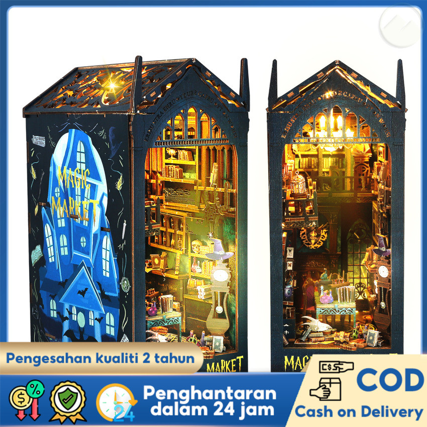 DIY Book Nook Dollhouse Kit with Dust Cover and LED Light, DIY Miniature House Kit, Wooden Art ...