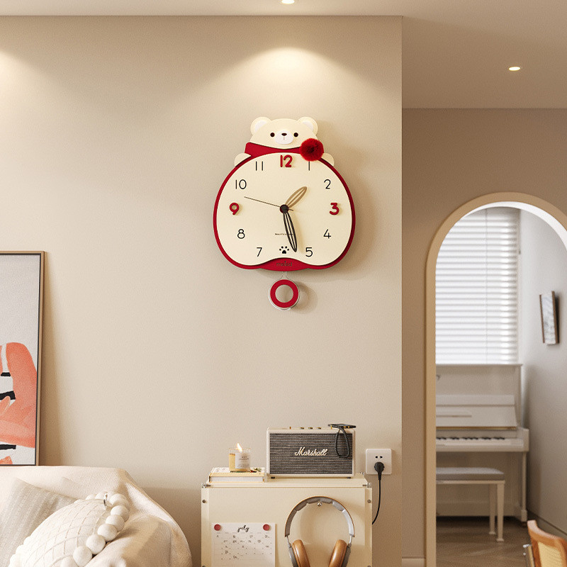 Cute Cartoon Bear Wall Clock with Swing Ears and Tail - Silent Sweep ...