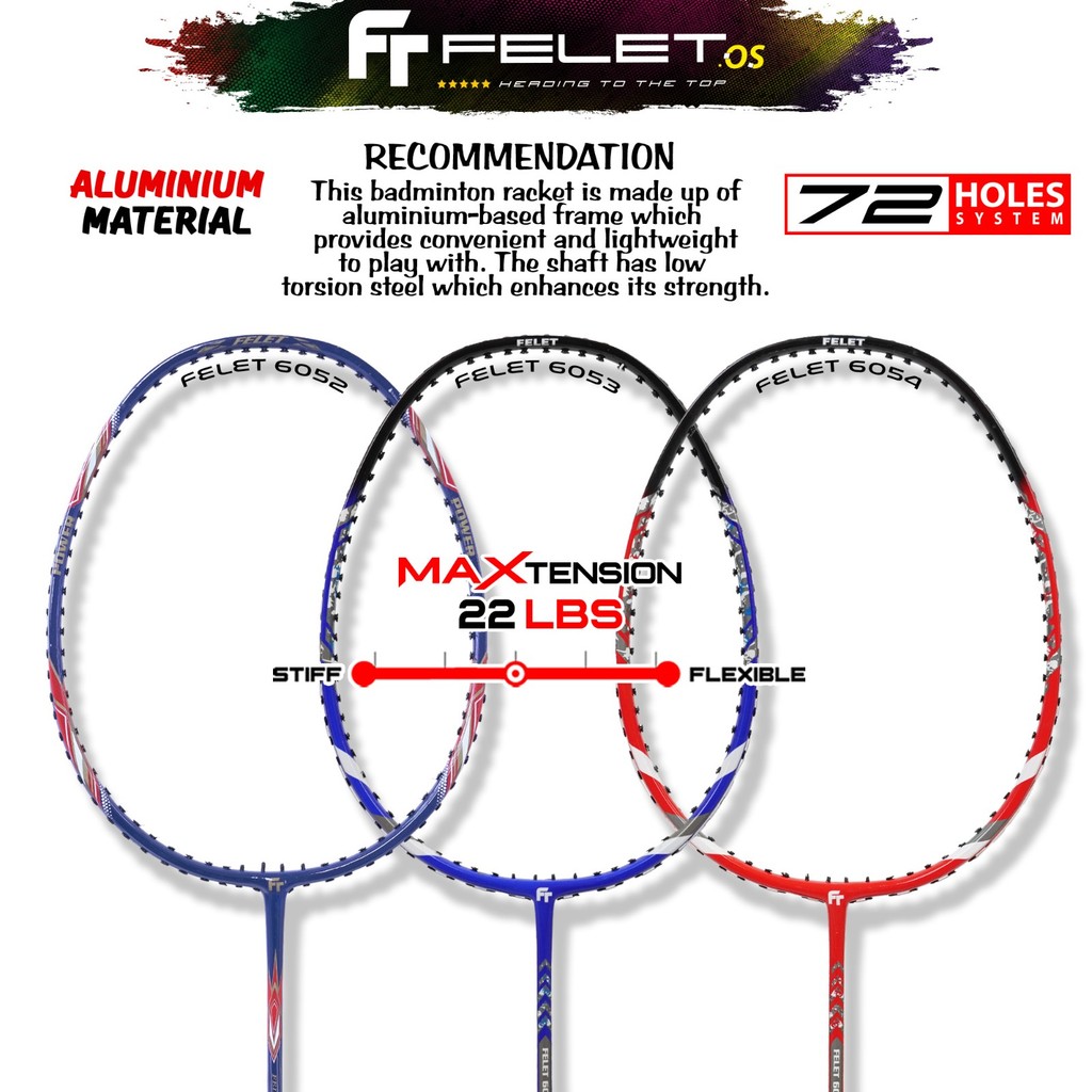 FELET 6052 / 6053 / 6054 Kid Badminton Racket 100% Original by FLEET ...