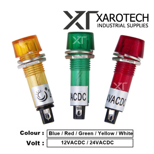 Pilot Indicator Neon Lamp (10mm Hole Opening) 12VDC/24VDC/220VAC Pilot ...