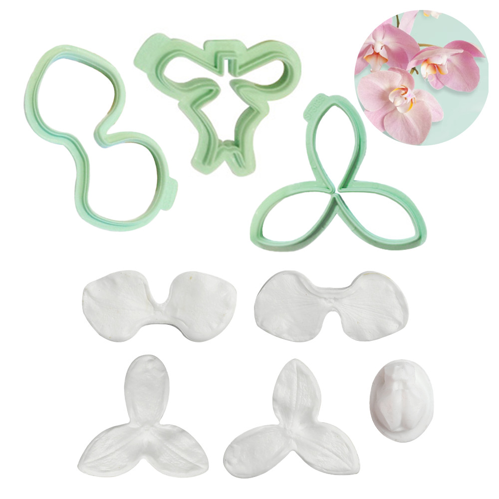 KALAIEN 6pcs Butterfly Orchid Fondant Flower Mould Petal Silicone Mould ...