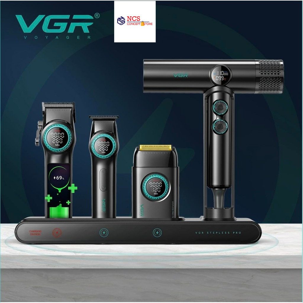 VGR STEPLESS PRO 4 IN 1 Professional Barber Hair Saloon Set Complete ...