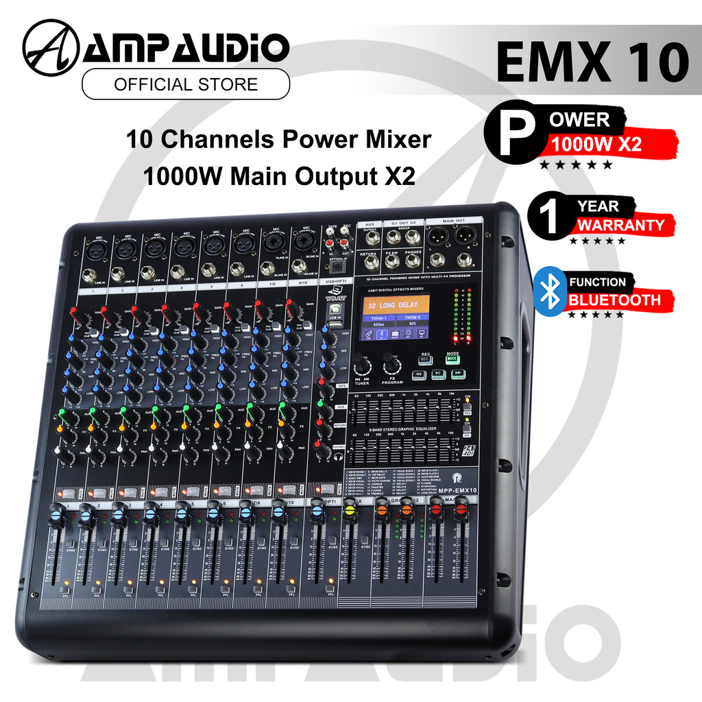 PRONIC 10 Channel Power Mixer 2x1000W With Bluetooth USB Audio ...