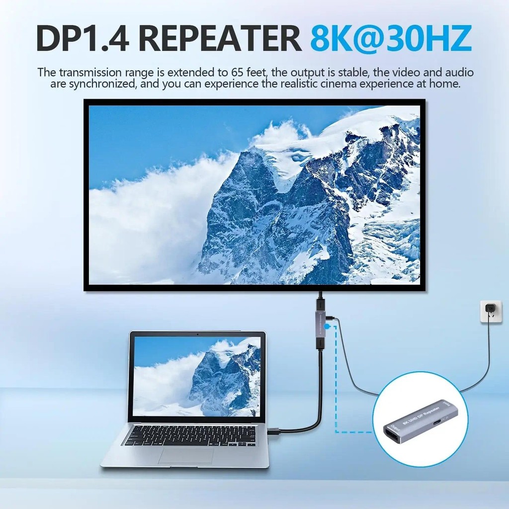 8K Displayport Repeater DP Signal Booster Extender 8K@30Hz 4K@120Hz DP ...