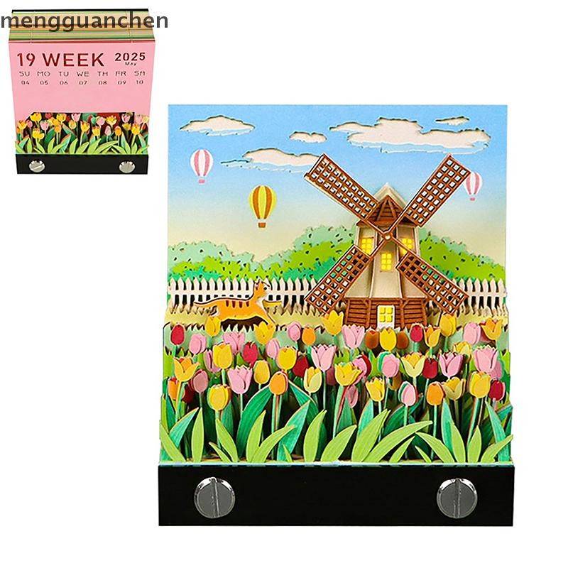 [mengguanchen] Windmill Desk Calendar With LED Lights 2025 Calendar ...