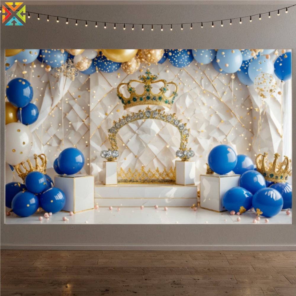 Blue Baby Shower Photography Background Crown Backdrop Blue Birthday ...