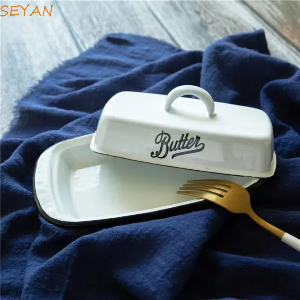 SEYAN Enamel Butter Dish, Retro with Lid Butter Box, Dessert Tray Dust ...